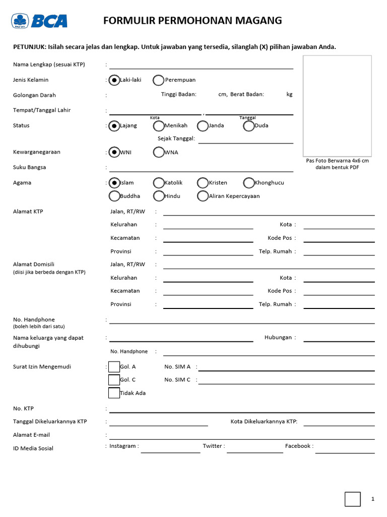 Formulir Permohonan Magang (Fillable Form) | PDF