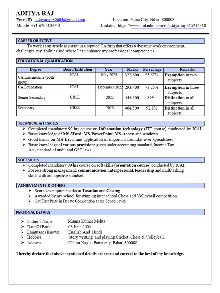 Aditya Raj CV | PDF | Taxes | Government Finances