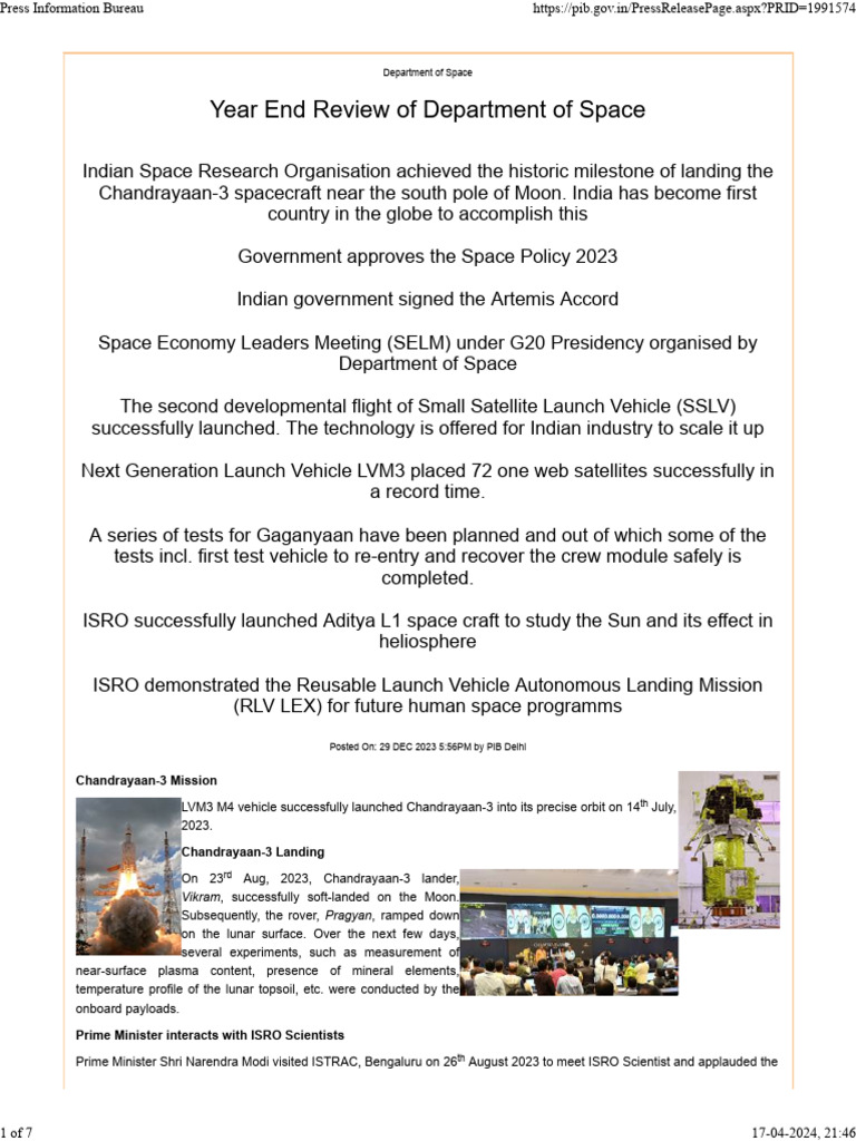 dept of space year end review | PDF | Astronomy | Space Industry