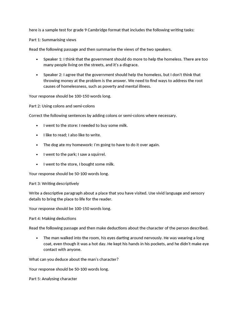 Grade 9 Cambridge Sample Test | PDF