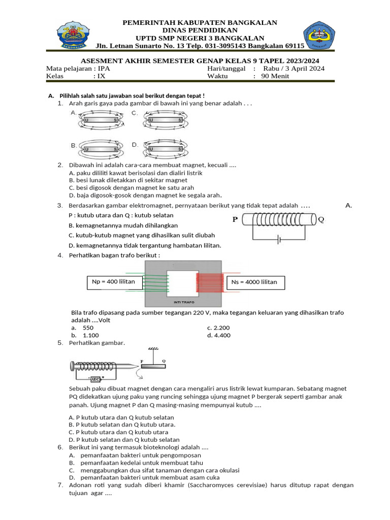 Asesmen Akhir Semester IPA Kelas 9 | PDF | Ilmu Sosial | Sains & Matematika
