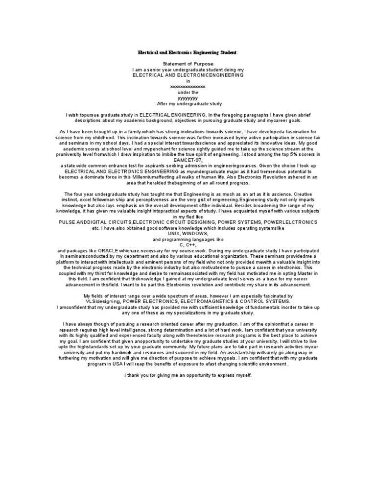 Statement of Purpose for Electrical Engineering | PDF | Graduate School ...