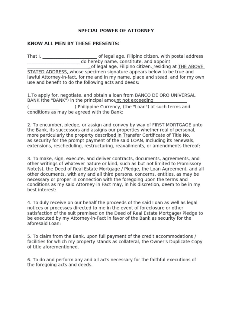 SPA FOR bdo | PDF | Power Of Attorney | Deed