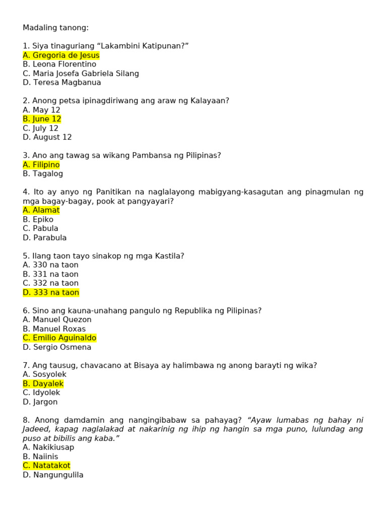 Quiz Bee Questions | PDF