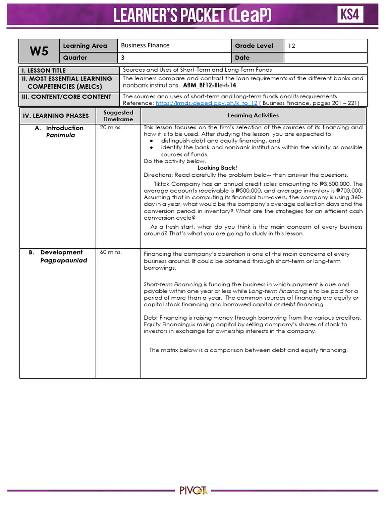 Financing Sources for Businesses | PDF | Debt | Loans
