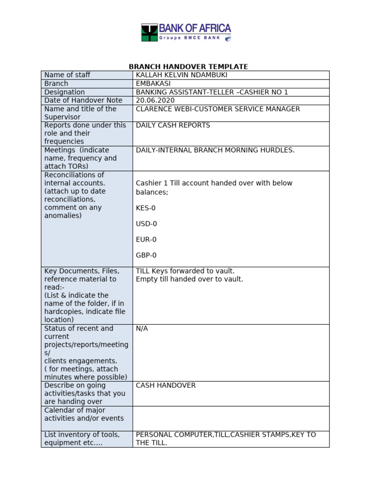 Branch Handover Template Guide | PDF | Automated Teller Machine | Computing