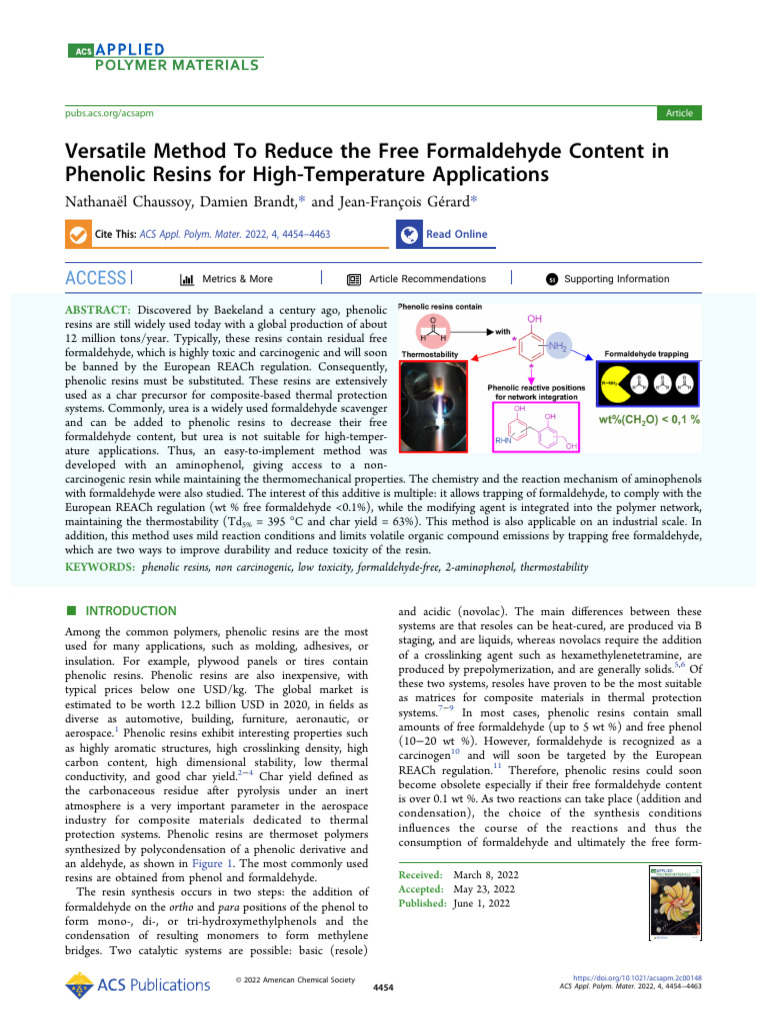 Versatile Method To Reduce the Free Formaldehyde Content in | PDF ...