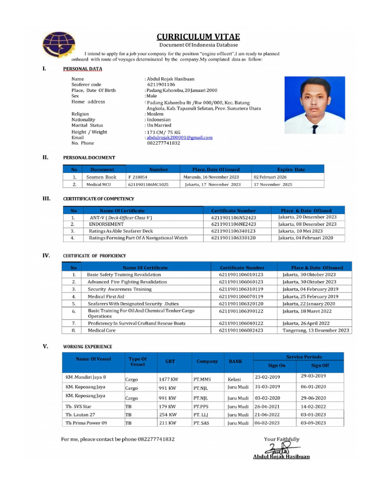 CV Abdul Rojak Hasibuan 2024 | PDF