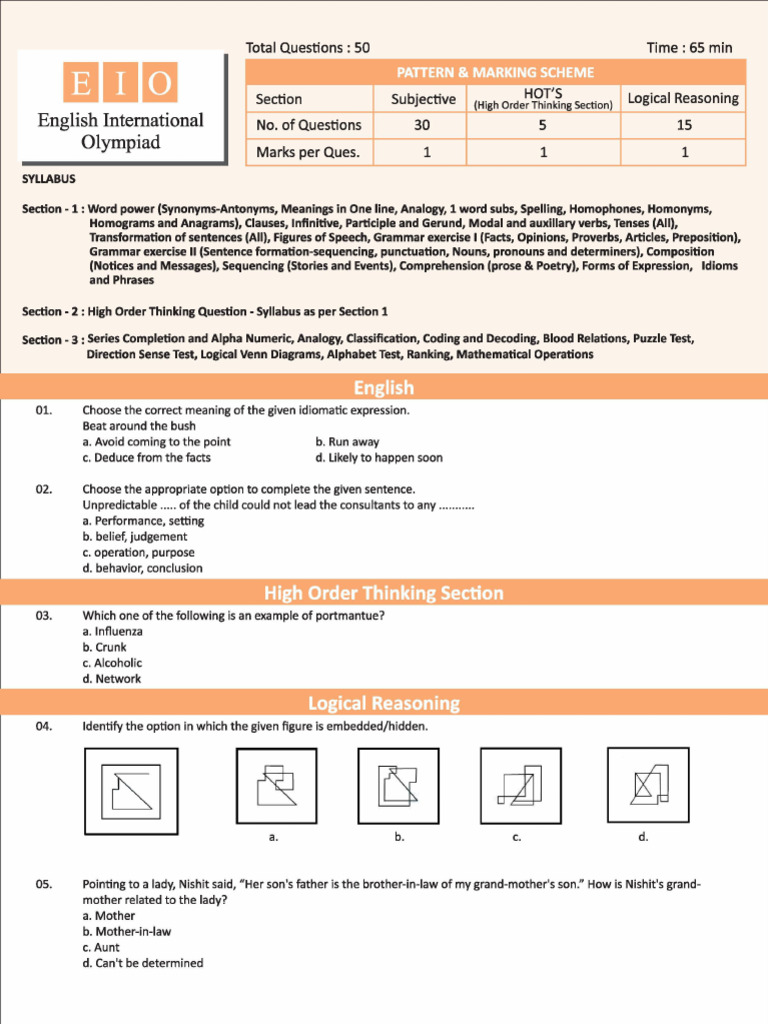 EIO Class 9 Sample Paper | PDF