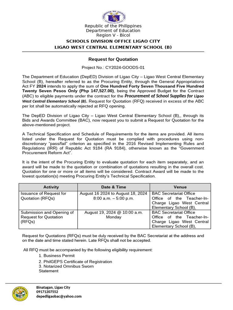 Request For Quotation 044-LWCES B | PDF | Government | Business