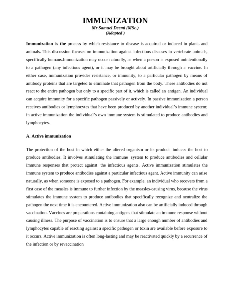 IMMUNIZATION Notes | PDF | Immune System | Pathogen
