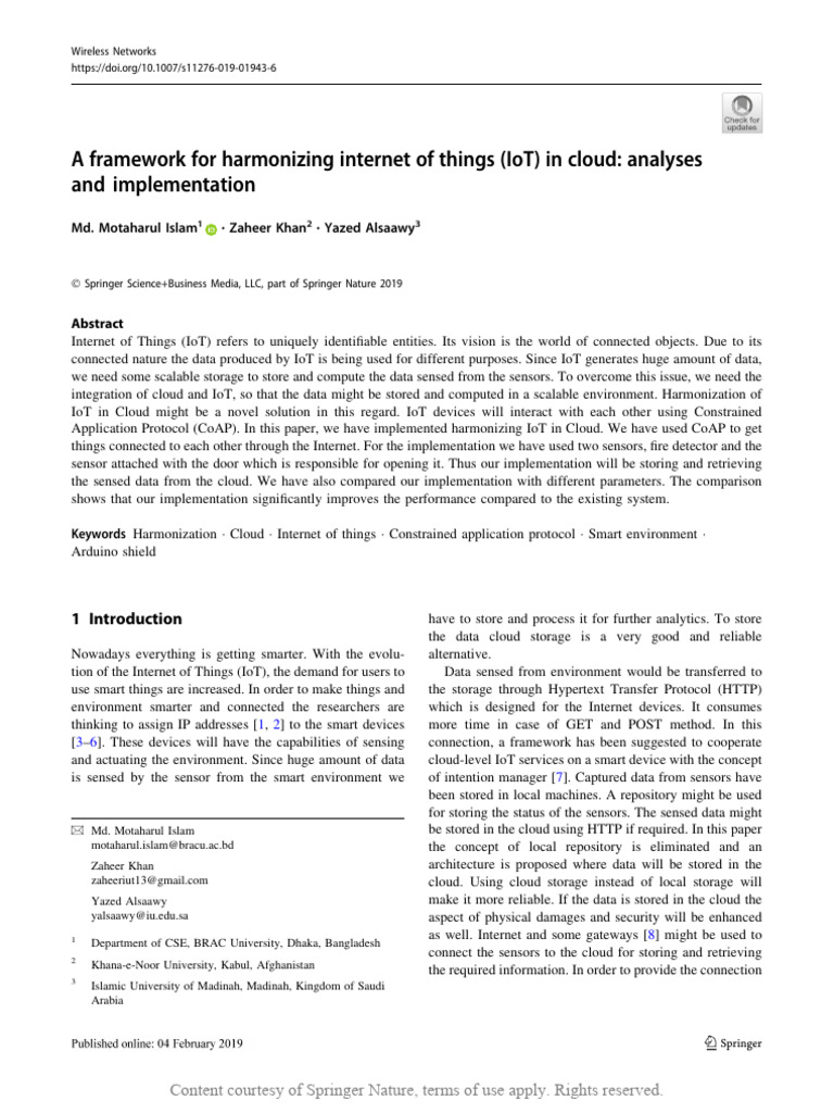A Framework For Harmonizing Internet of Things Io T in Cloud Analyses and Implementation | PDF ...