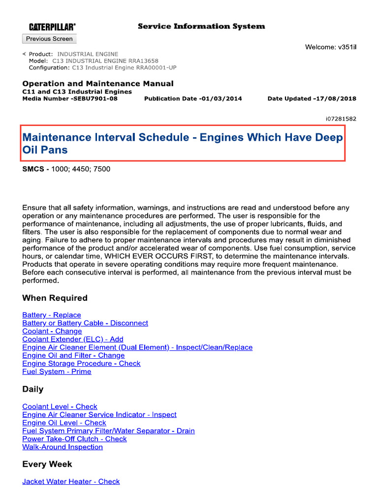 C13 - Maintenance Interval Schedule - Engines Which Have Deep Oil Pans ...