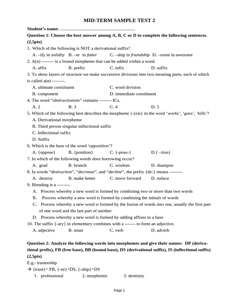 MID Term Sample 2 | PDF | Word | Linguistics