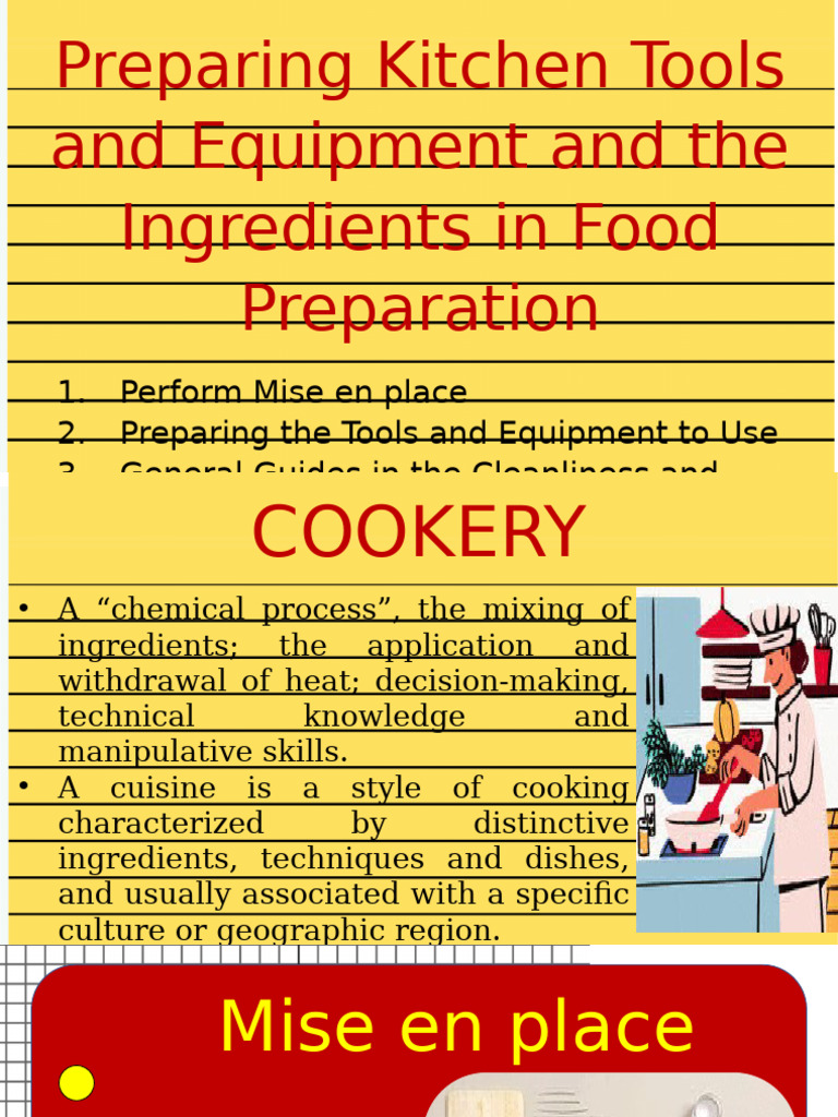 Preparing Kitchen Tools and Equipment and The Ingredients in Food ...