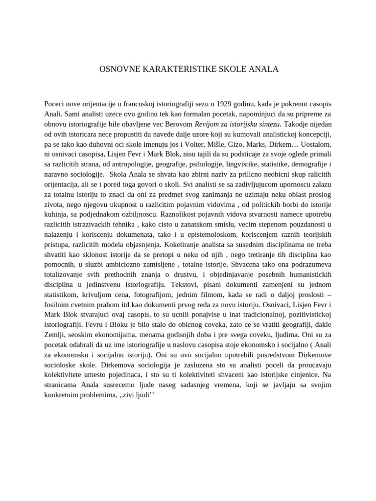 Osnovne Karakteristike Skole Anala1 | PDF