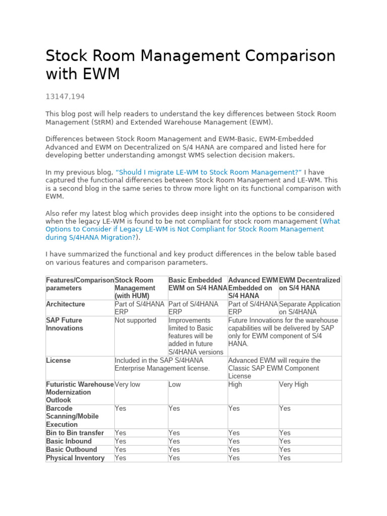 Stock Room Management Comparison With EWM | PDF | Warehouse ...