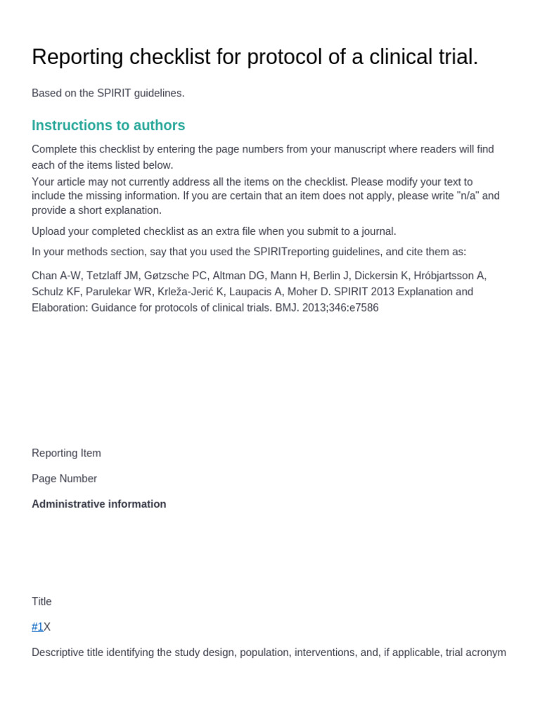 SPIRIT Checklist | PDF | Institutional Review Board | Science
