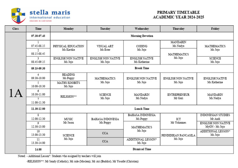 1A Timetable | PDF