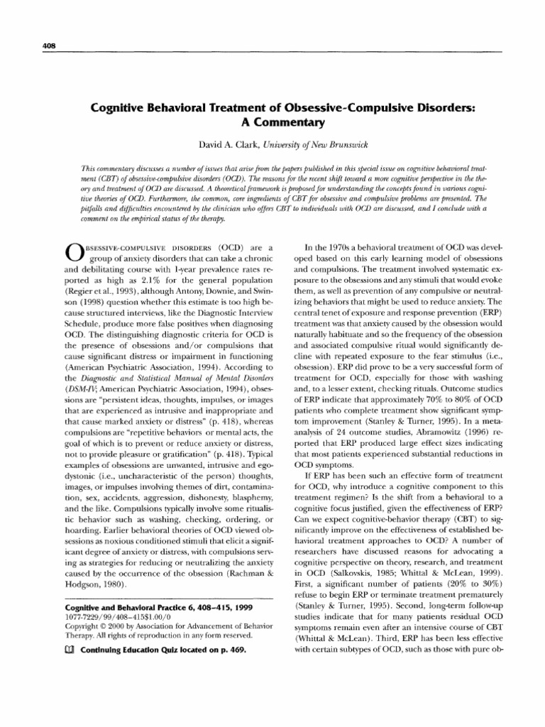 TCC No TOC Revisao Critica Clark 1999 | PDF | Obsessive–Compulsive ...