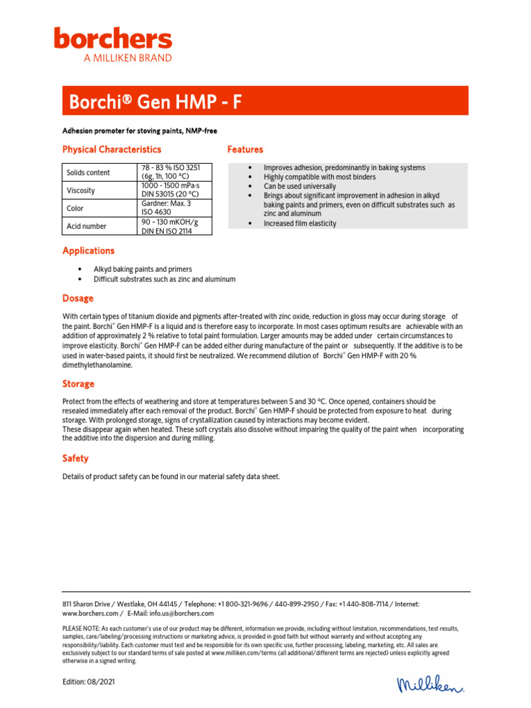 Borchi Gen HMP F TDS | PDF | Paint | Chemistry