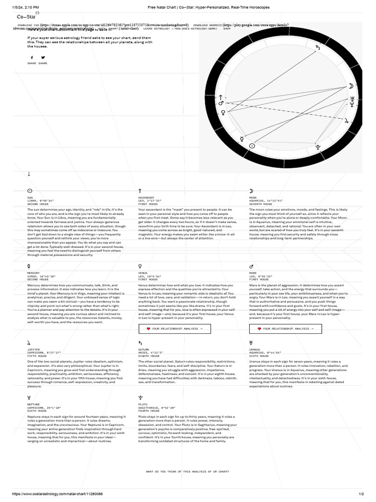 Free Natal Chart - Co - Star - Hyper-Personalized, Real-Time Horoscopes ...