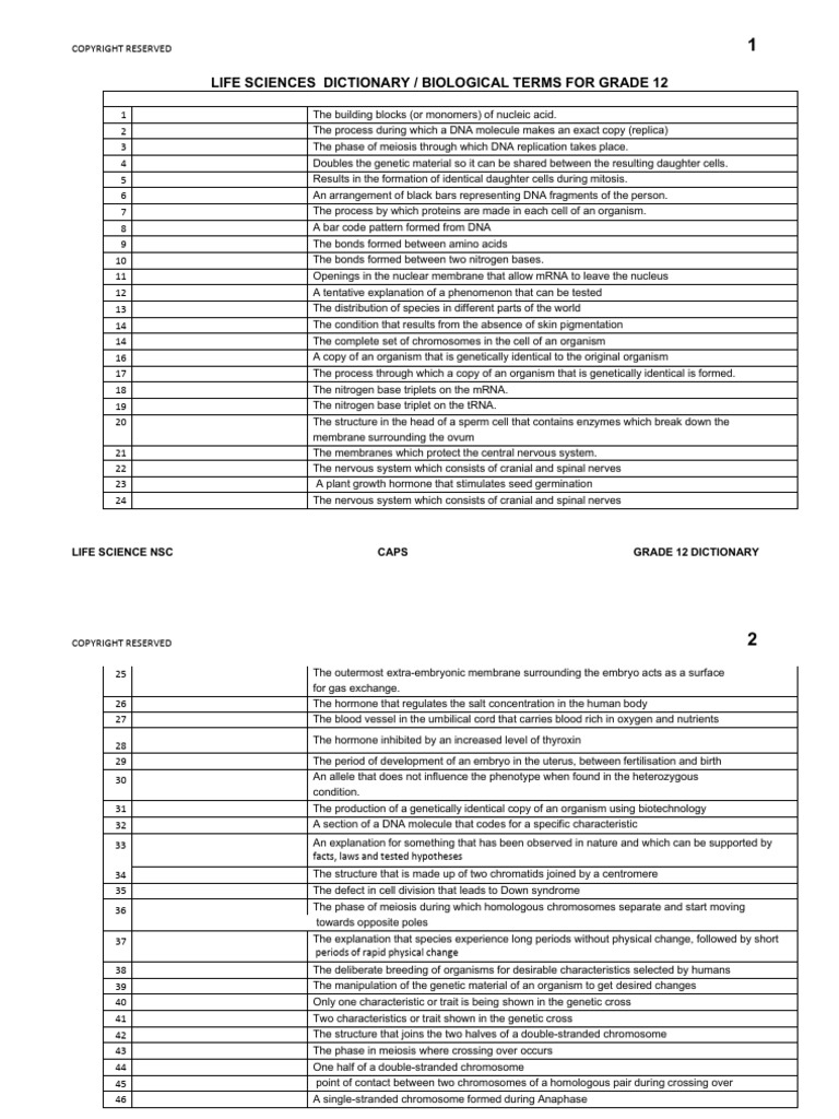 Biological Terms Activities | PDF | Genetics | Cell (Biology)
