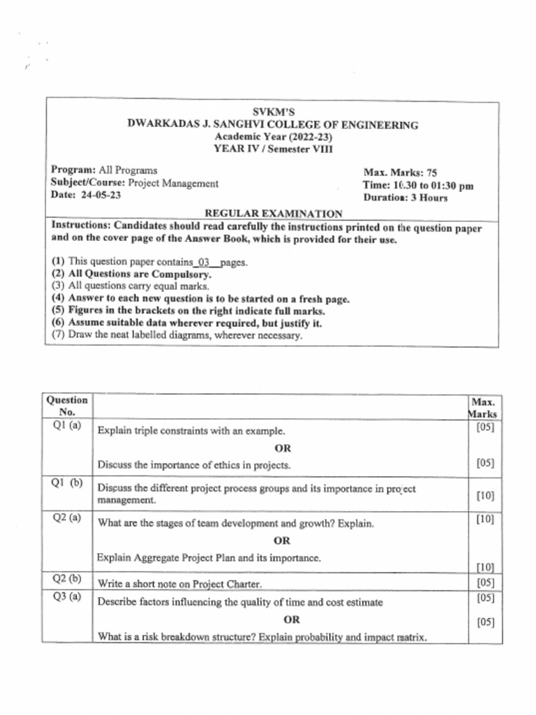 Project Management QP ILE | PDF