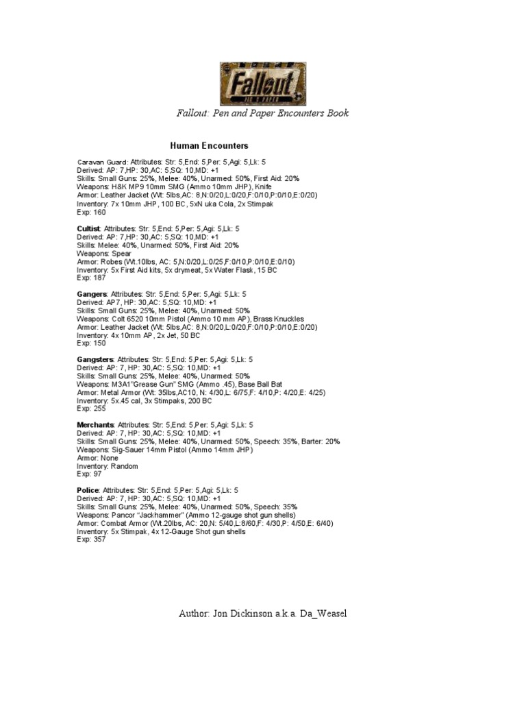 Fallout PNP Encounters Book | PDF | Shotgun | Projectile Weapons