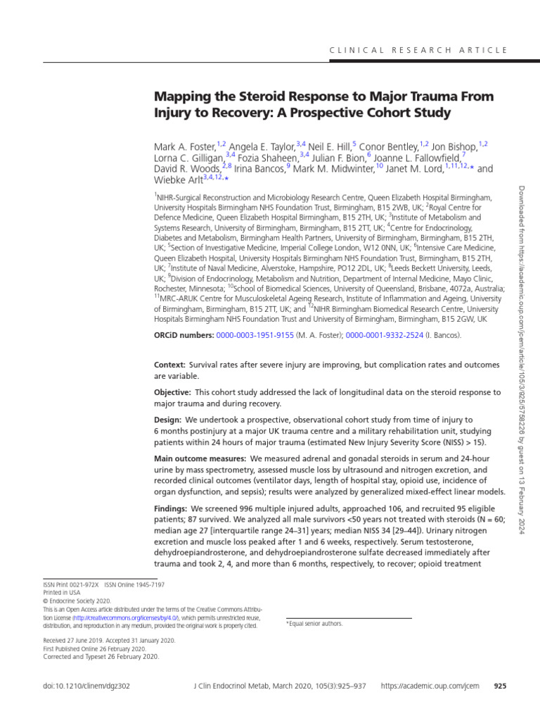 Mapping The Steroid Response To Major Trauma From... | PDF ...