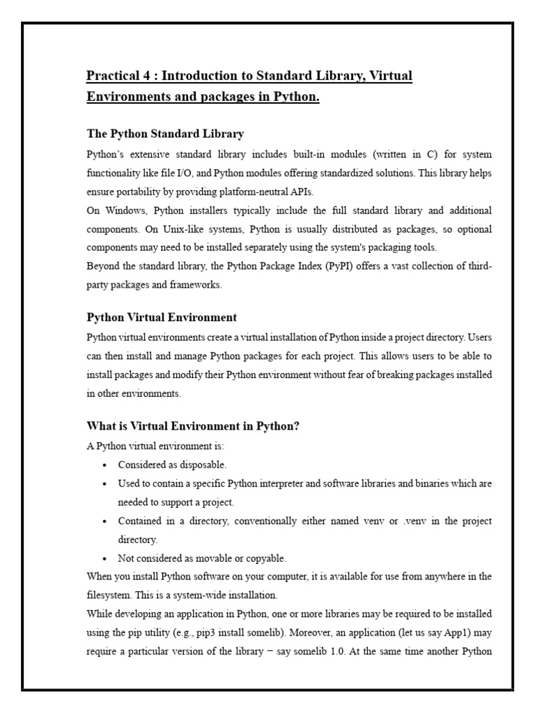 Python Standard Libraries And Packages And Virtual Environments Pdf Python Programming