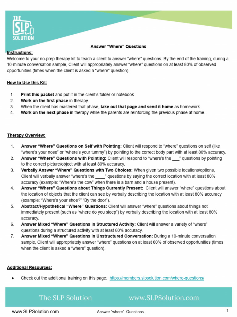 Answer Where Questions | PDF