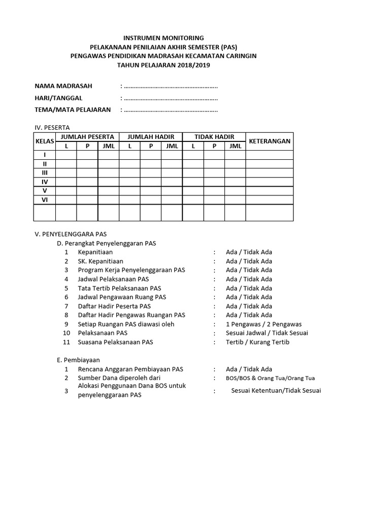 Instrumen Monitoring Pas | PDF