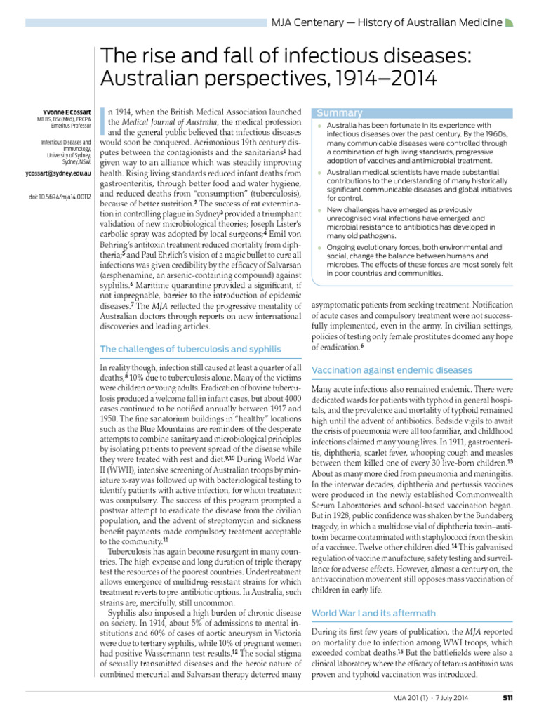 Cossart 2014 The Rise and Fall of Infectious Diseases, Australian ...