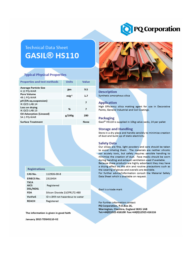 Gasil HS110 TDS | PDF | Silicon Dioxide | Adsorption