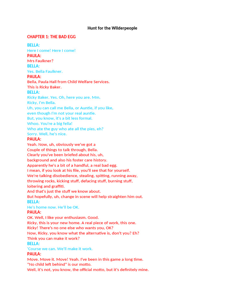 Hunt For The Wilderpeople Full Script Transcript Formatted | PDF