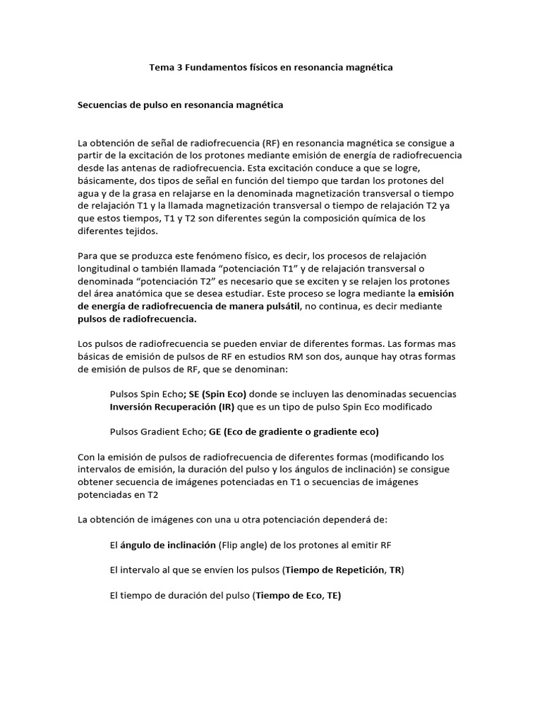 Resumen Tema 3 Parte A | PDF | Imagen de resonancia magnética | Frecuencia de radio