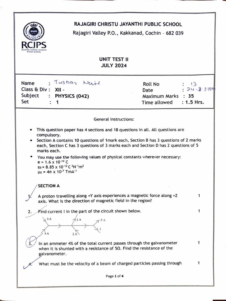 Rcjps Phy Set 1 QP | PDF