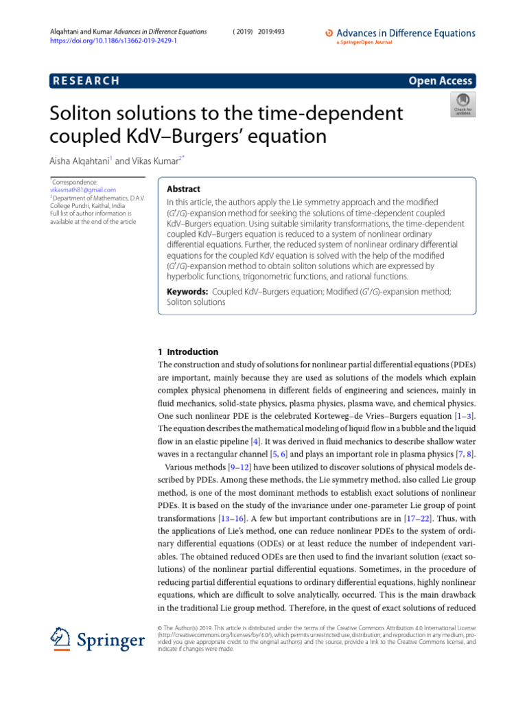Soliton Solutions To The Time-Dependent Coupled Kdv-Burgers' Equation ...