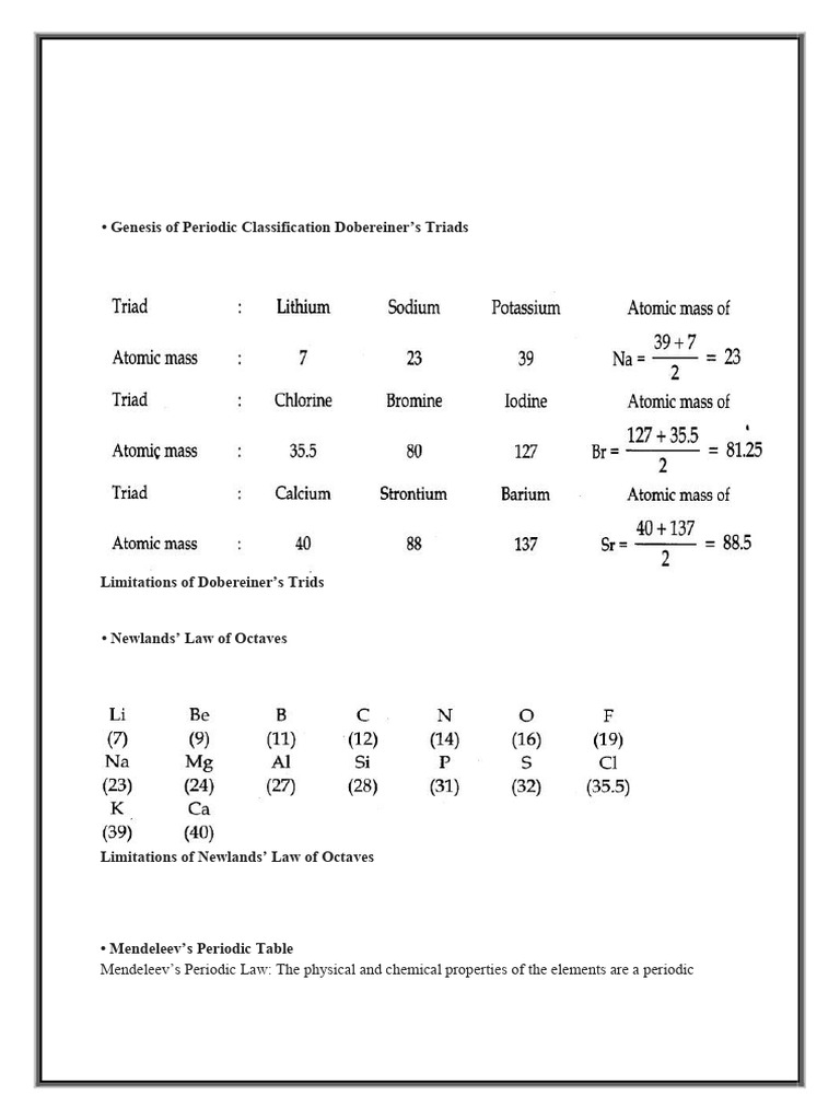 Chapter 3 Chemistry (Classification of Elements Notes) Class 11 | PDF ...