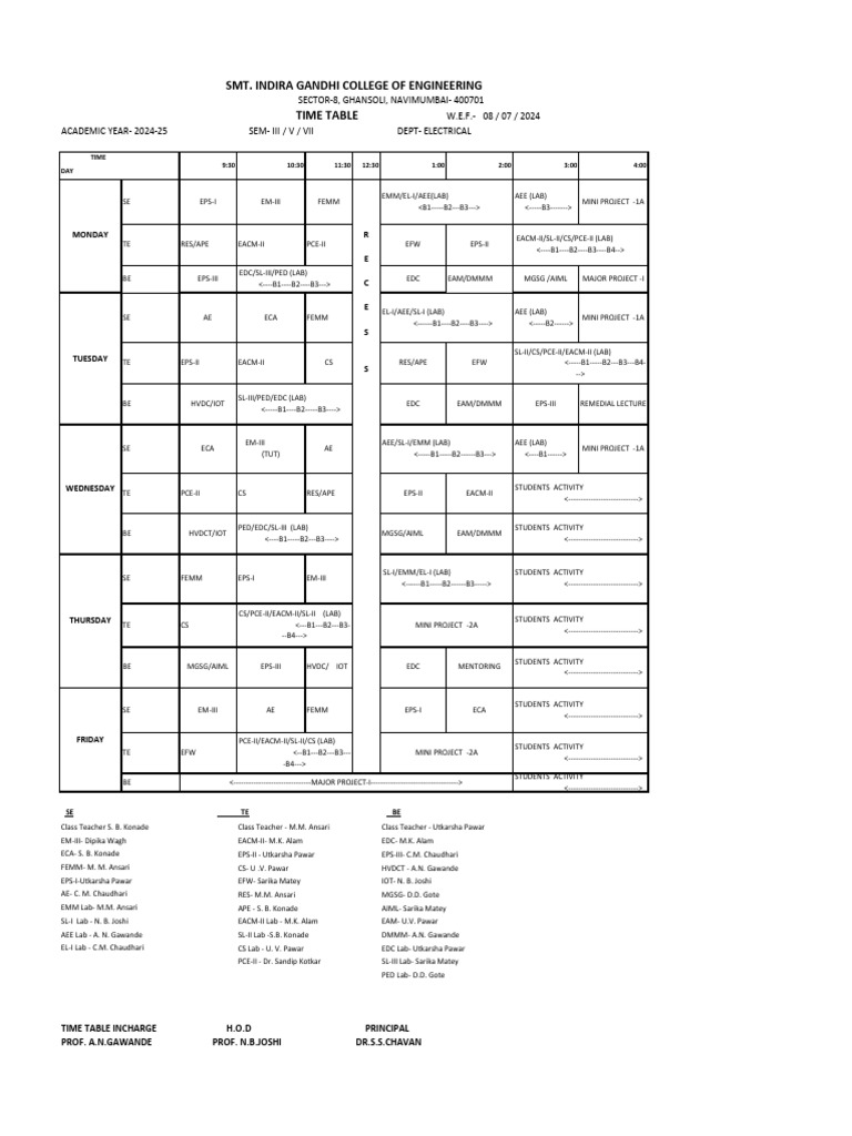 Time Table Odd Sem 2024-25 | PDF | Technology & Engineering