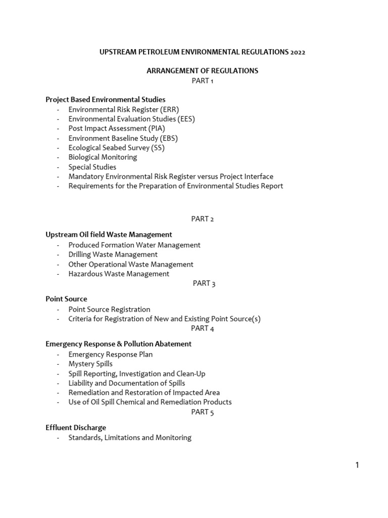 Upstream Petroleum Environmental Regulations | PDF | Oil Spill | Waste