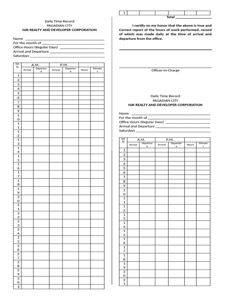 Daily Time Record | PDF