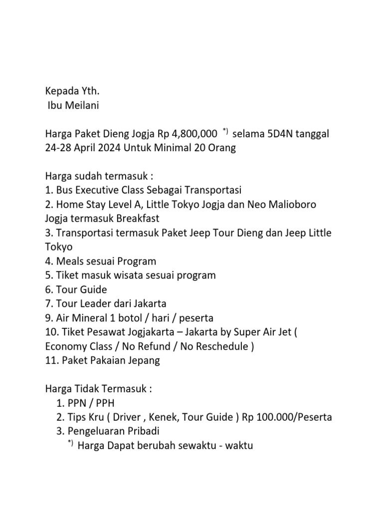 Jogja Dieng 5D4Nd | PDF