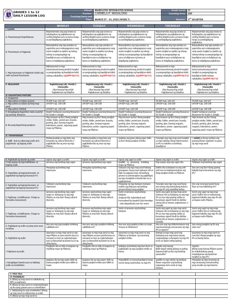 DLL - Esp 4 - Q3 - W7 | PDF