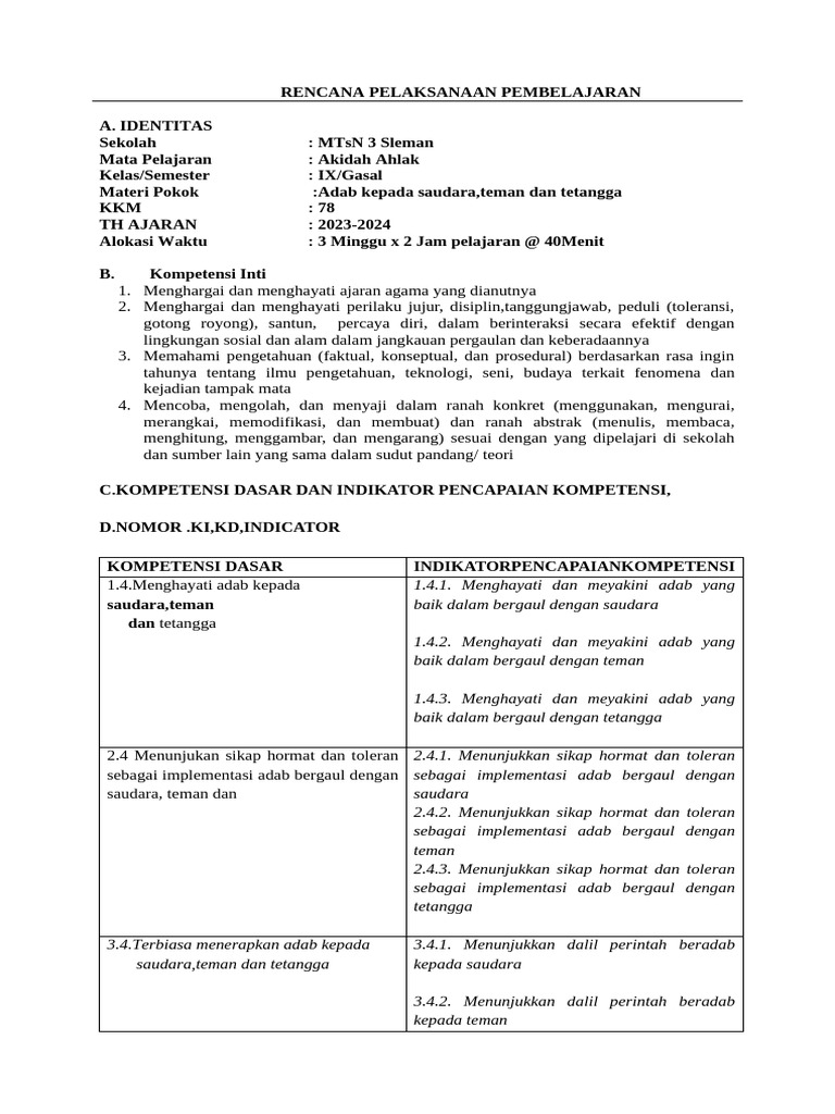 RPP 3 Aa MTSN 3 Sleman TH 2022-2023 | PDF