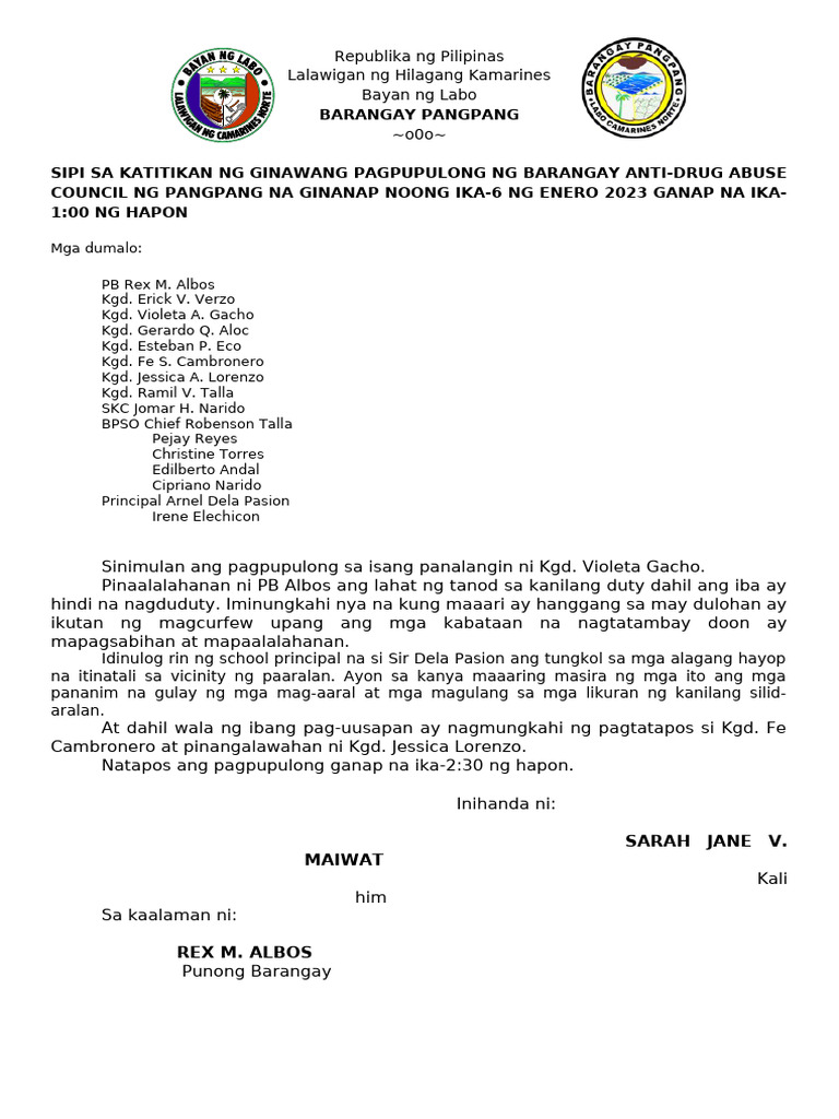 BADAC Minutes 1st Quarter | PDF