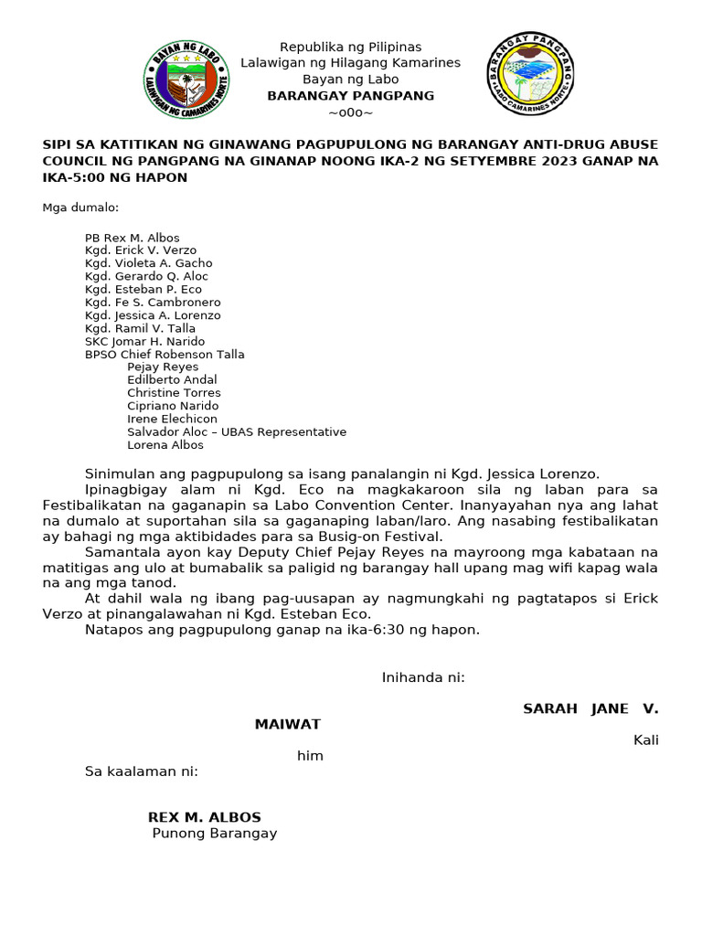 BADAC Minutes 3rd Quarter | PDF