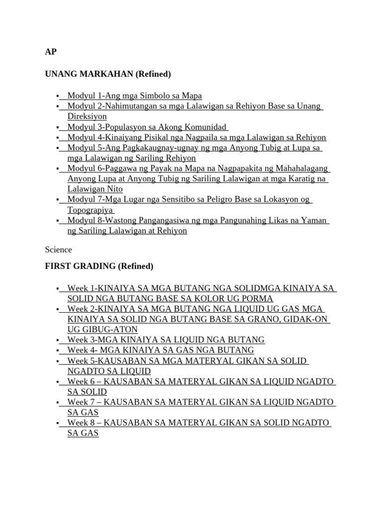 AP UNANG MARKAHAN (Refined) | PDF