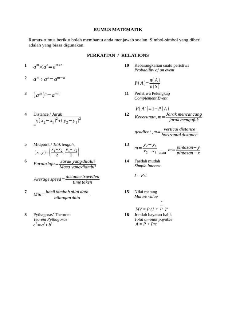 Rumus Matematik | PDF | Area | Classical Geometry